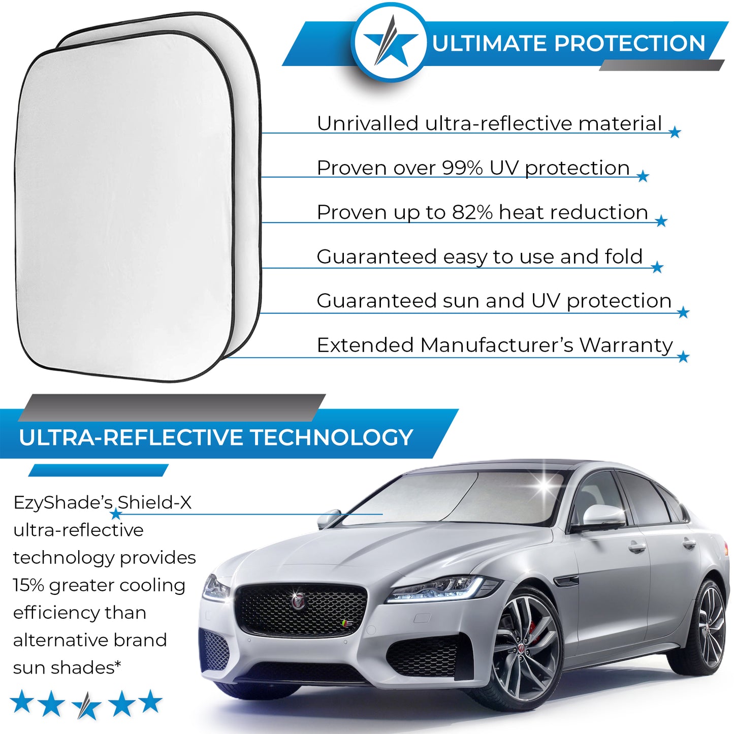 EzyShade Windshield Sun Shade with Shield-X Reflective Technology. See